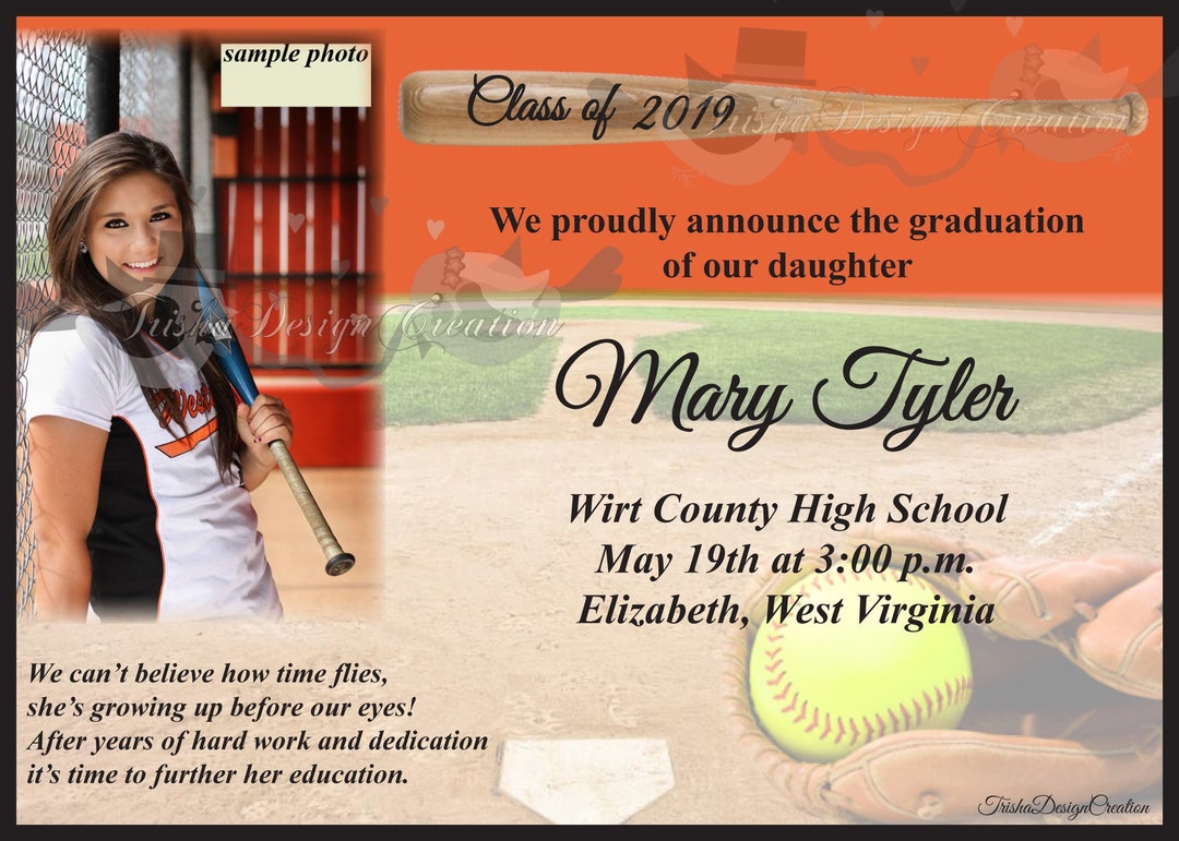 Graduation "softball Theme " Announcement or Invitation "printable - Etsy
