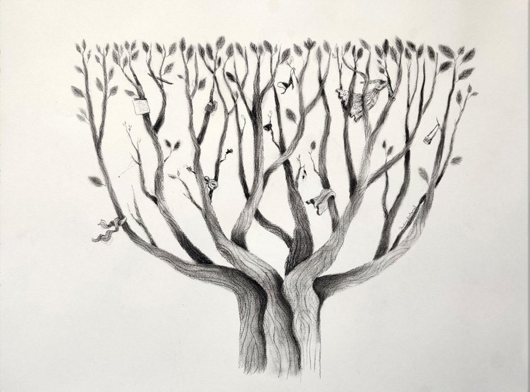 Cathie's Tree Large Charcoal and Black Stone Drawing - Etsy