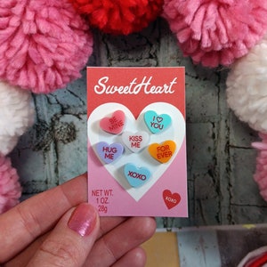 Valentine's Day Candy Conversation Hearts Stud Earrings 6 PCS Box Gift ...