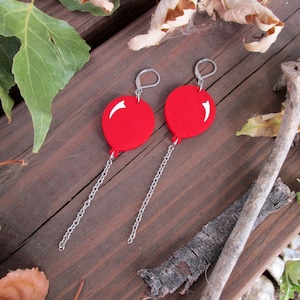 Red Circus Balloon Lever Back Dangle Earrings, Clown Fair Creepy Art ...