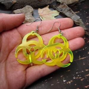 Neon Yellow Biohazard Symbol Pendant Dangle Earrings, Zombie Outbreak ...