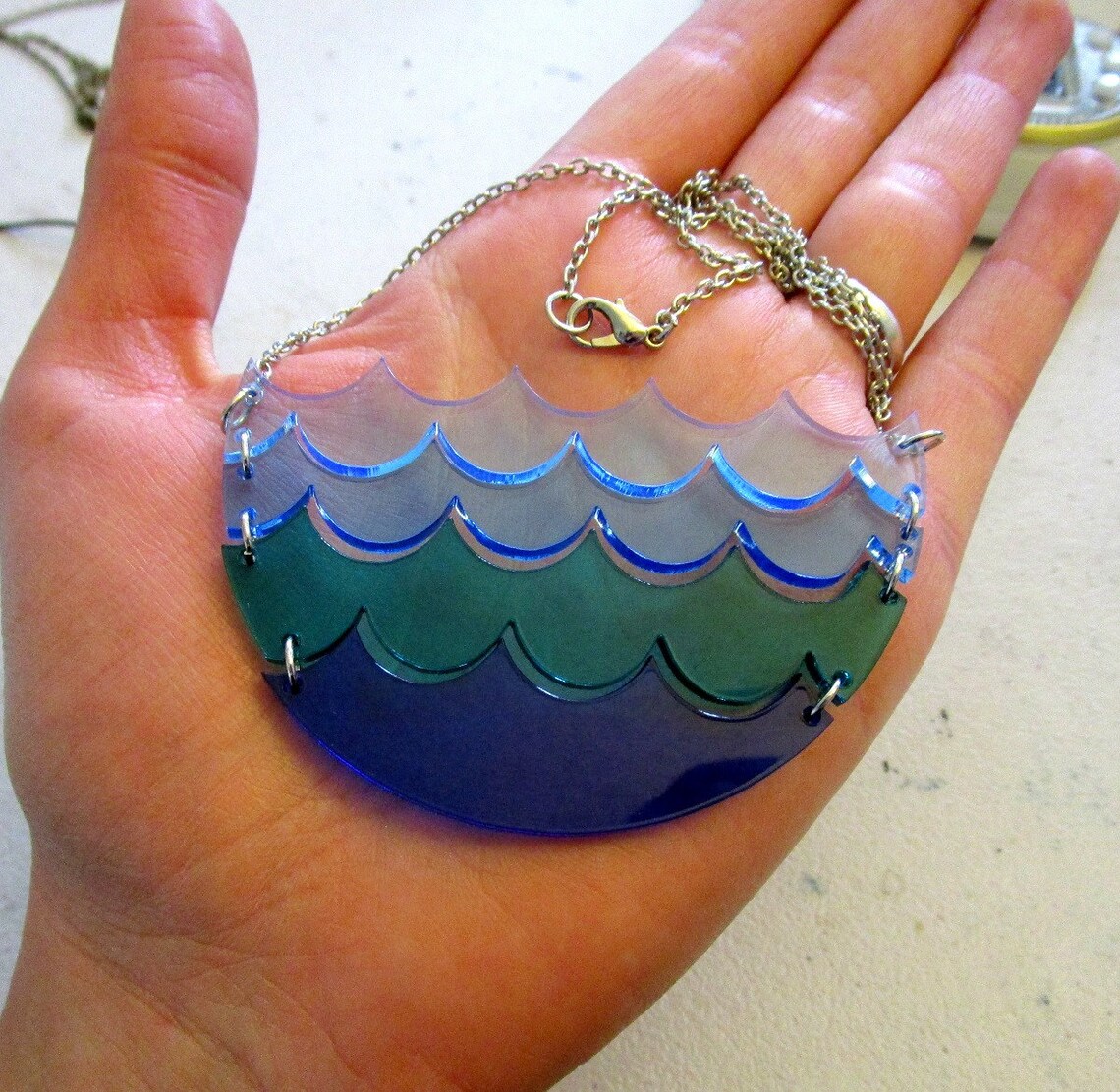 Blue Ocean Wave Necklace Statement Large Summer Water - Etsy