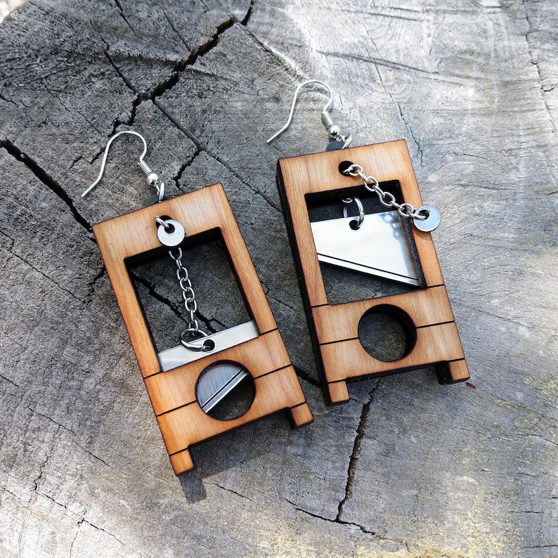 Guillotine Dangle Earrings *moving Parts* Big Wooden French Revolution ...