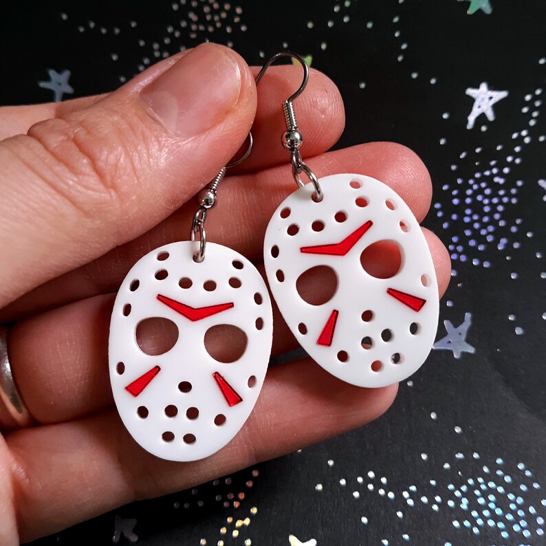 Friday the 13th Halloween Slasher Hockey Mask Dangle Earrings - Etsy