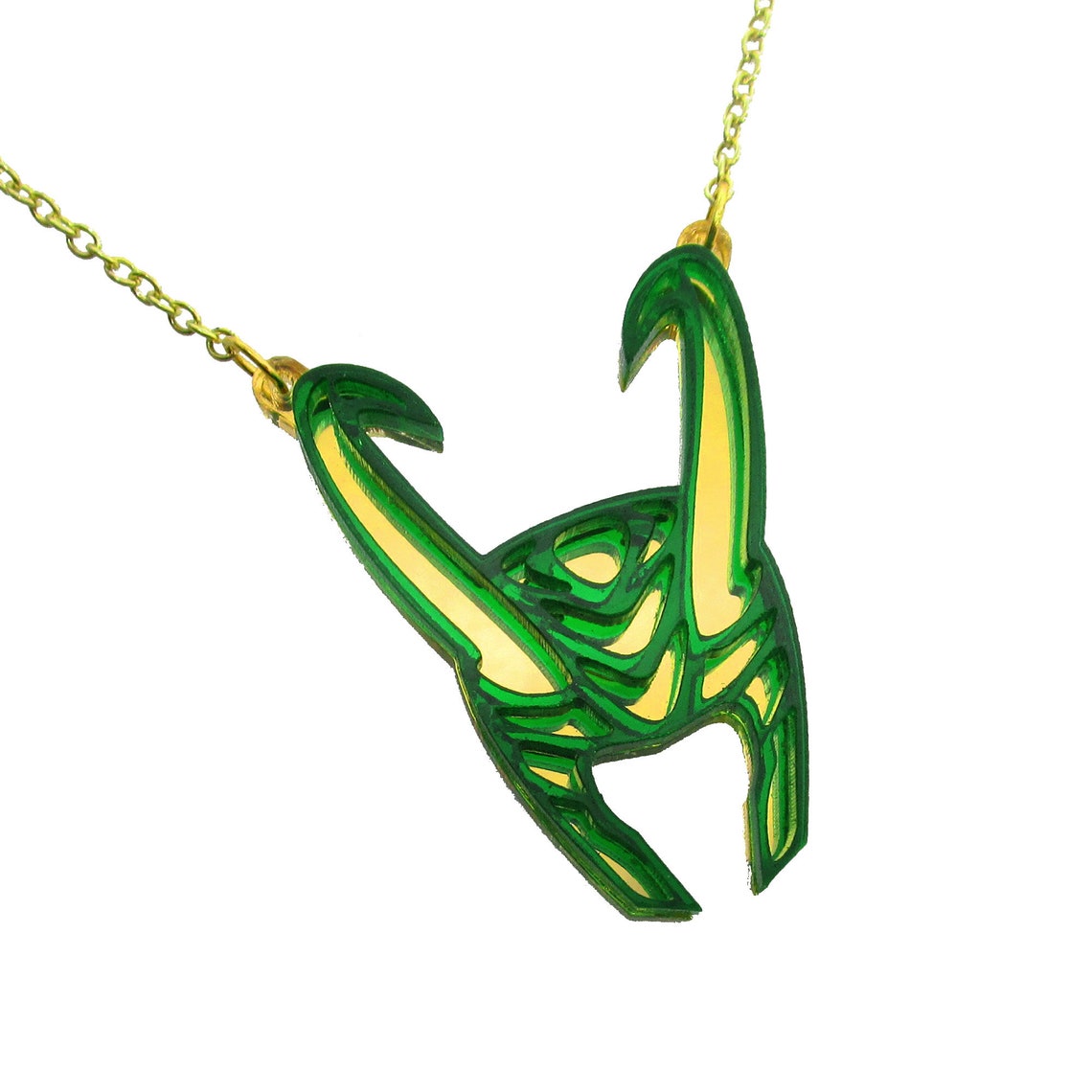 Loki God of Mischief Helmet Necklace Green and Gold Loki | Etsy