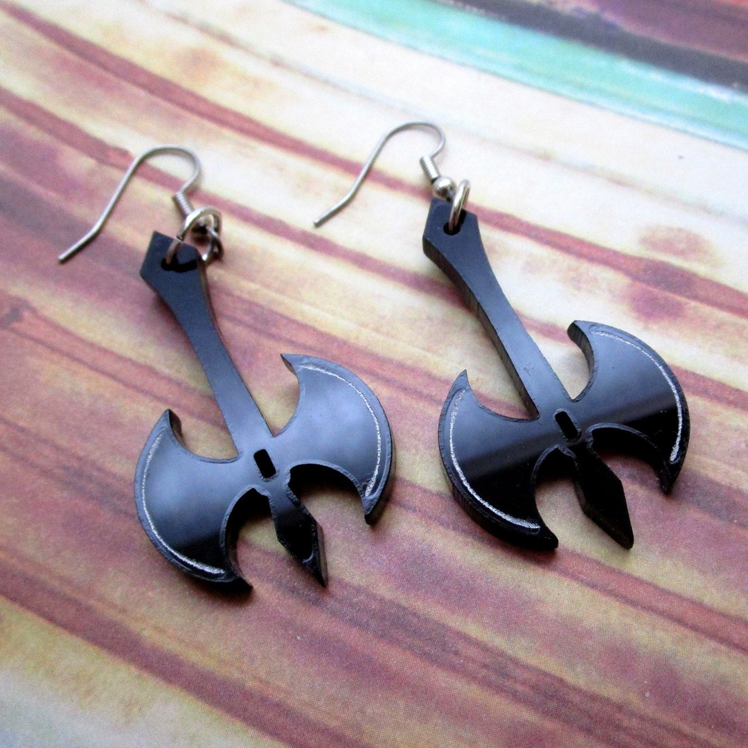 Black Medieval Battle Axe Earrings, Goth Punk Executioner Axe, Ren ...