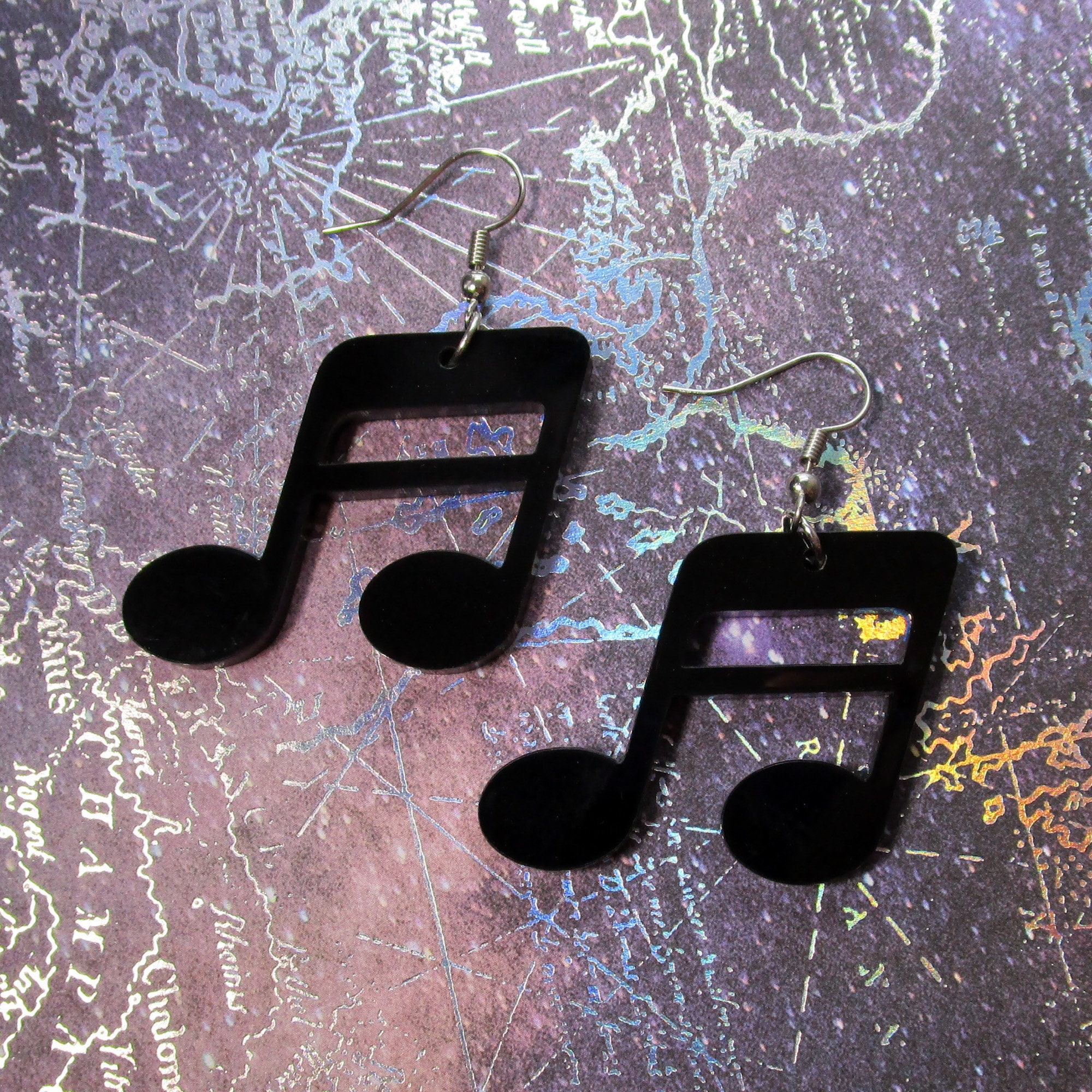 Black Music Note Dangle Earrings Musical Notes Sixteenth Note | Etsy