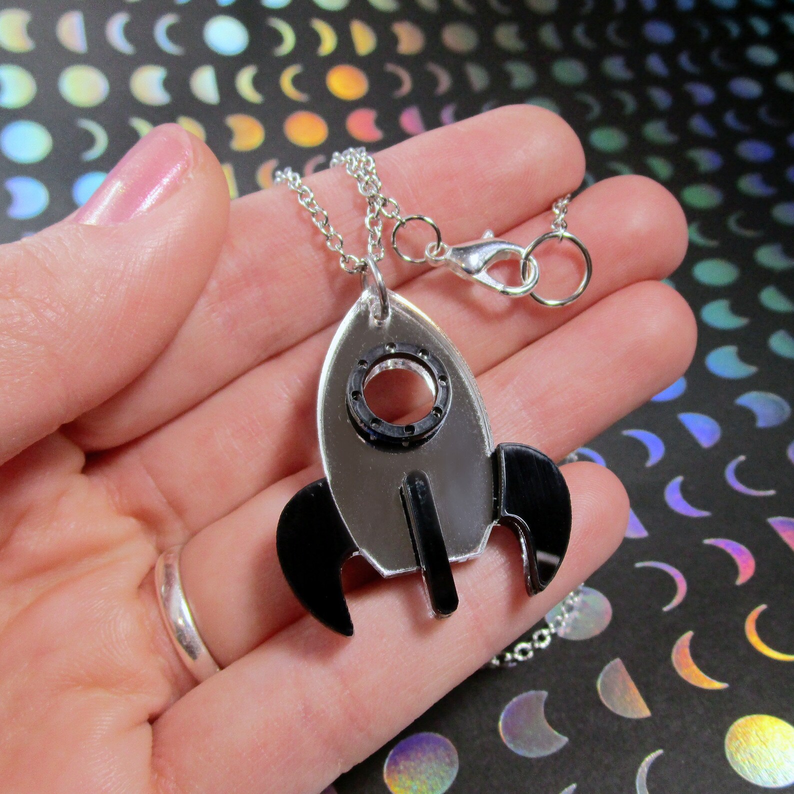 Outer Space Rocket Ship Silver Pendant Necklace Spaceship | Etsy