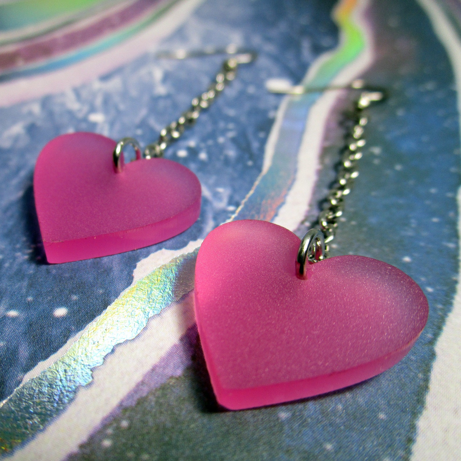 Pink Heart Dangling on a Chain Cute Cosplay Earrings, Dangling Heart ...