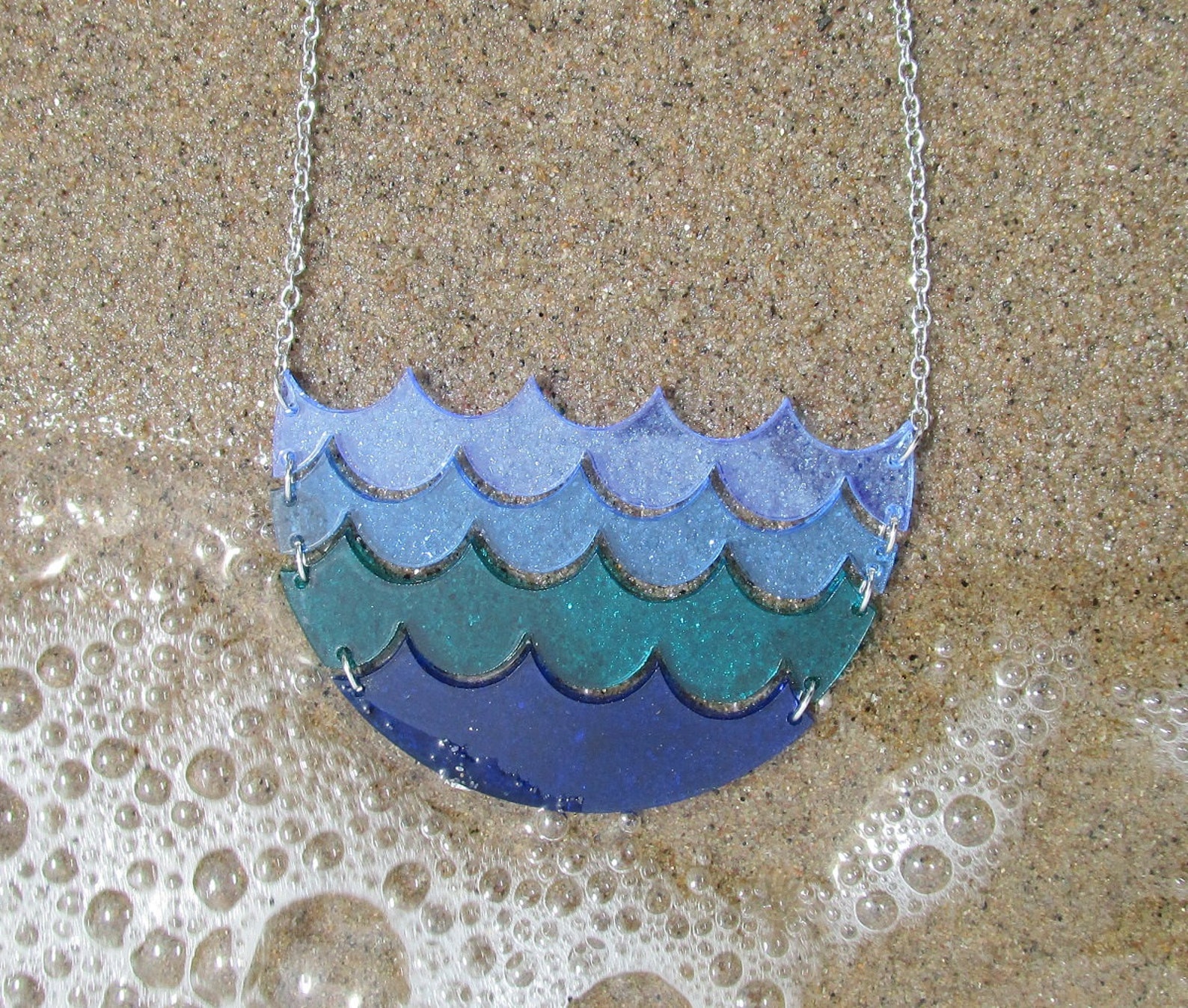 Blue Ocean Wave Necklace Statement Large Summer Water - Etsy