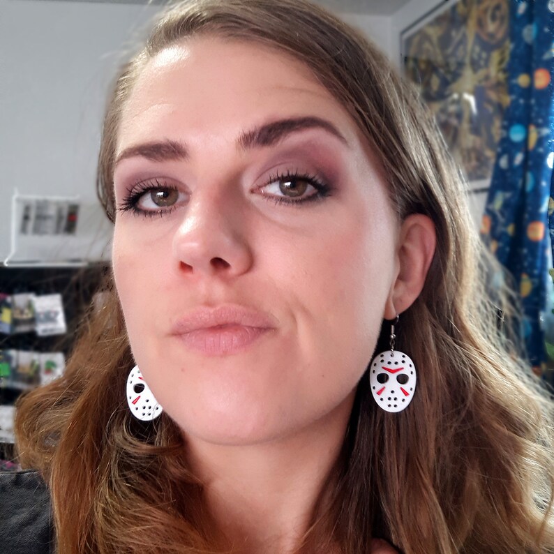 Friday the 13th Halloween Slasher Hockey Mask Dangle Earrings - Etsy