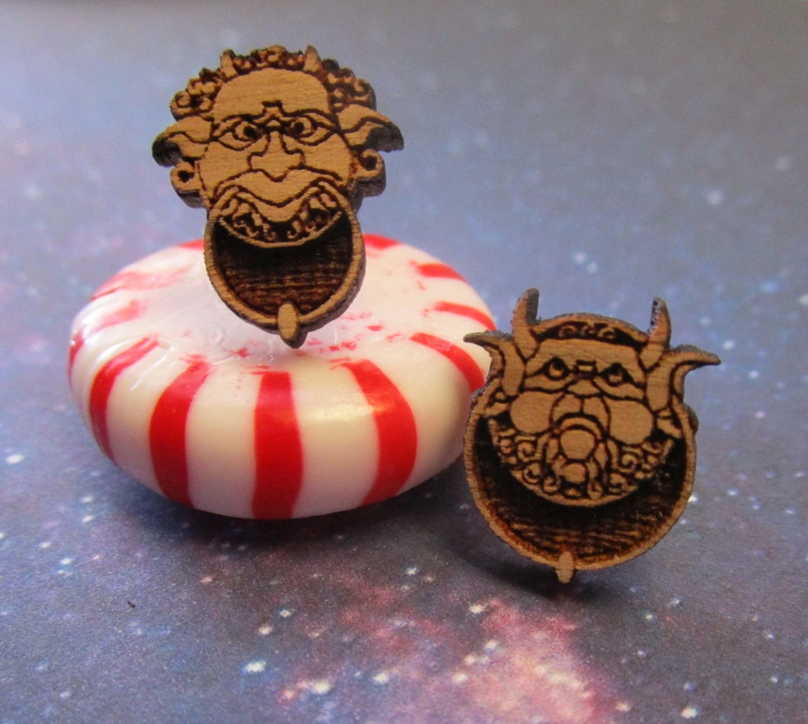 Labyrinth Door Knocker Wooden Stud Earrings, Cherry Wood Studs Earrings ...