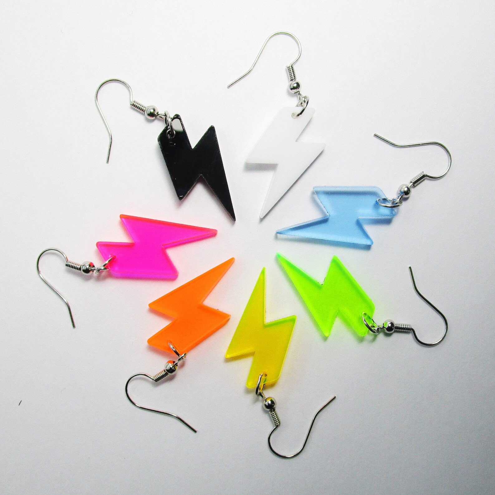 Neon Colors, White or Black Lightning Bolt Pendant Nickel Free Dangle ...