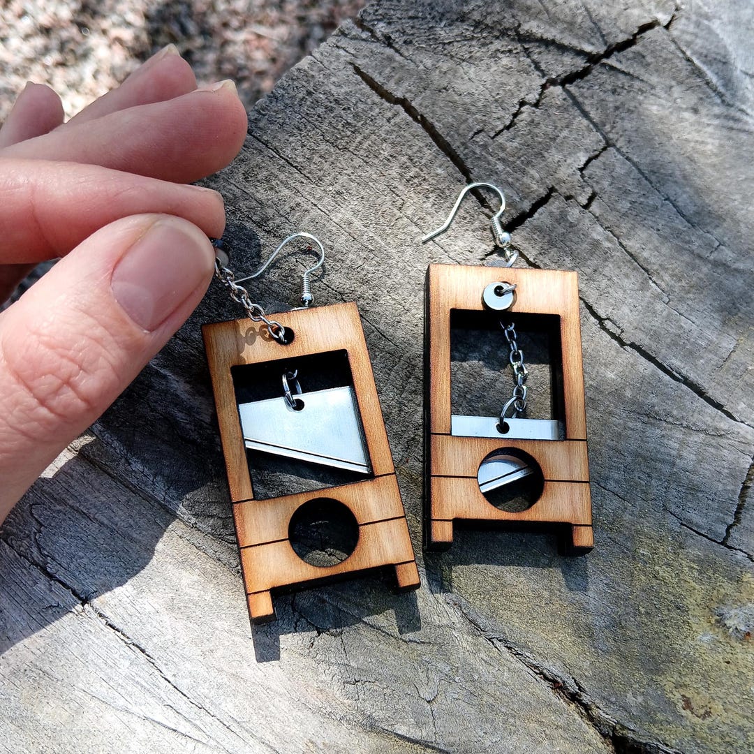 Guillotine Dangle Earrings *moving Parts* Big Wooden French Revolution ...