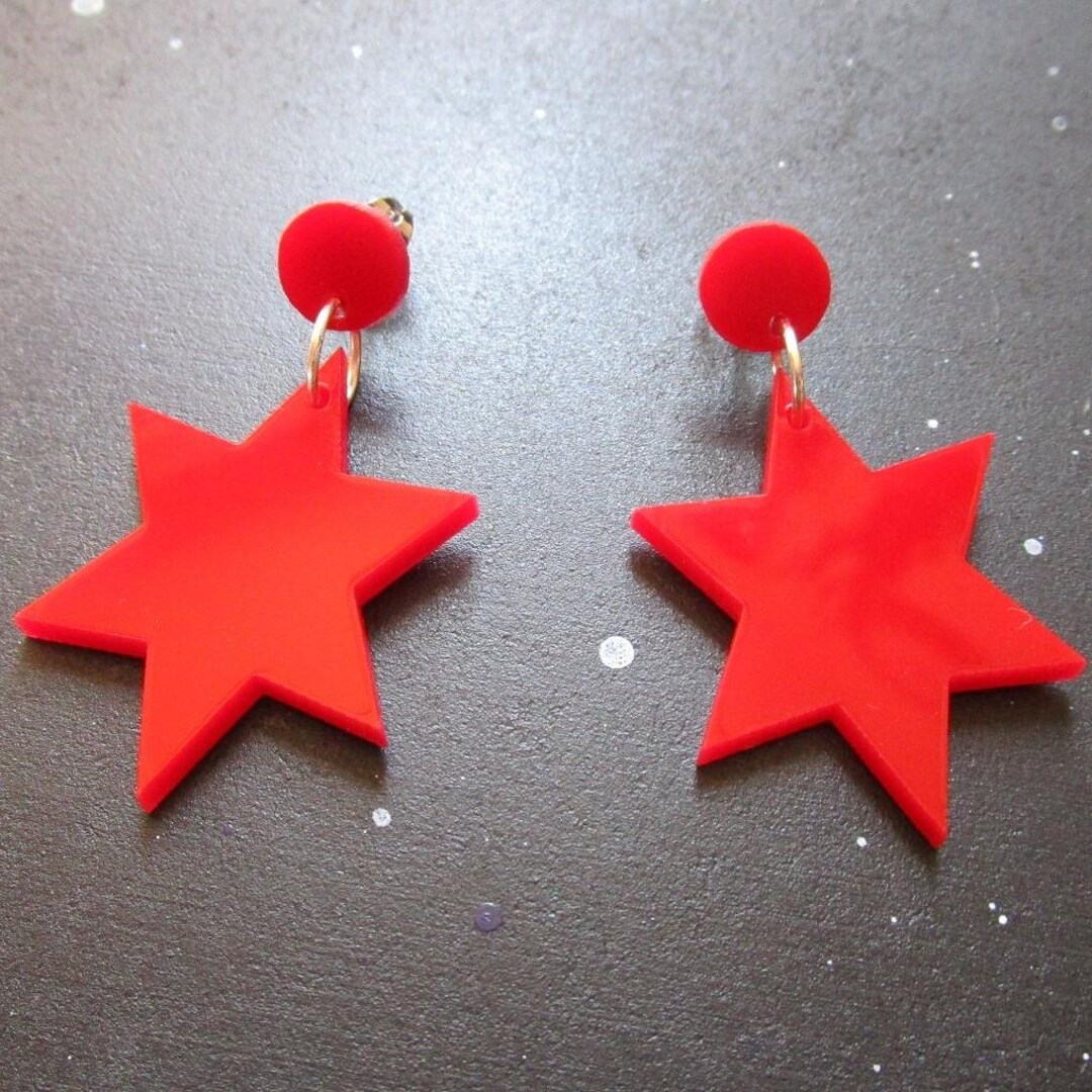 Sailor Scout Mars Cosplay Earrings, Red 6 Point Star Stud Earrings ...