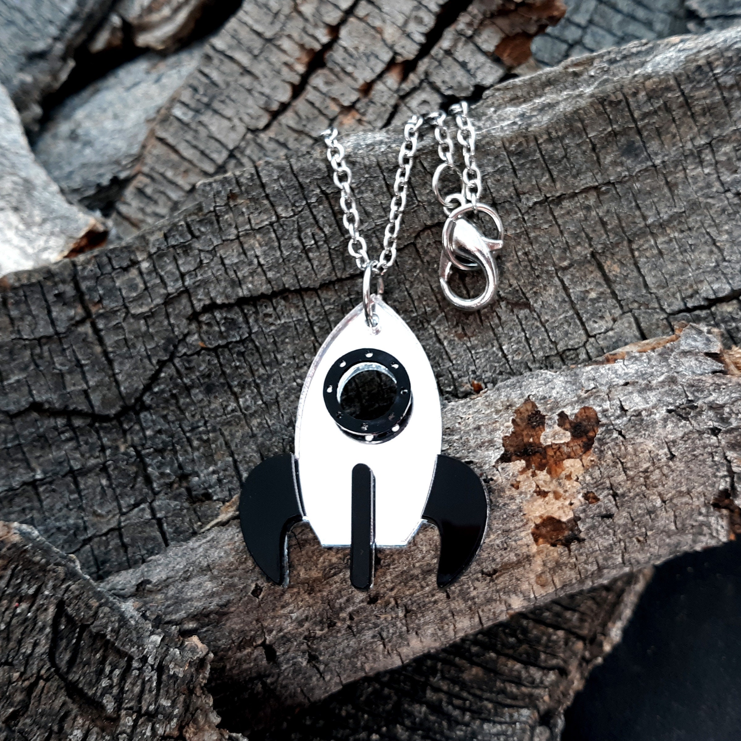 Outer Space Rocket Ship Silver Pendant Necklace Spaceship | Etsy