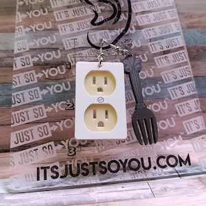 Funny Mismatch Fancy Fork & Outlet Socket Weird Earrings, Electrician ...