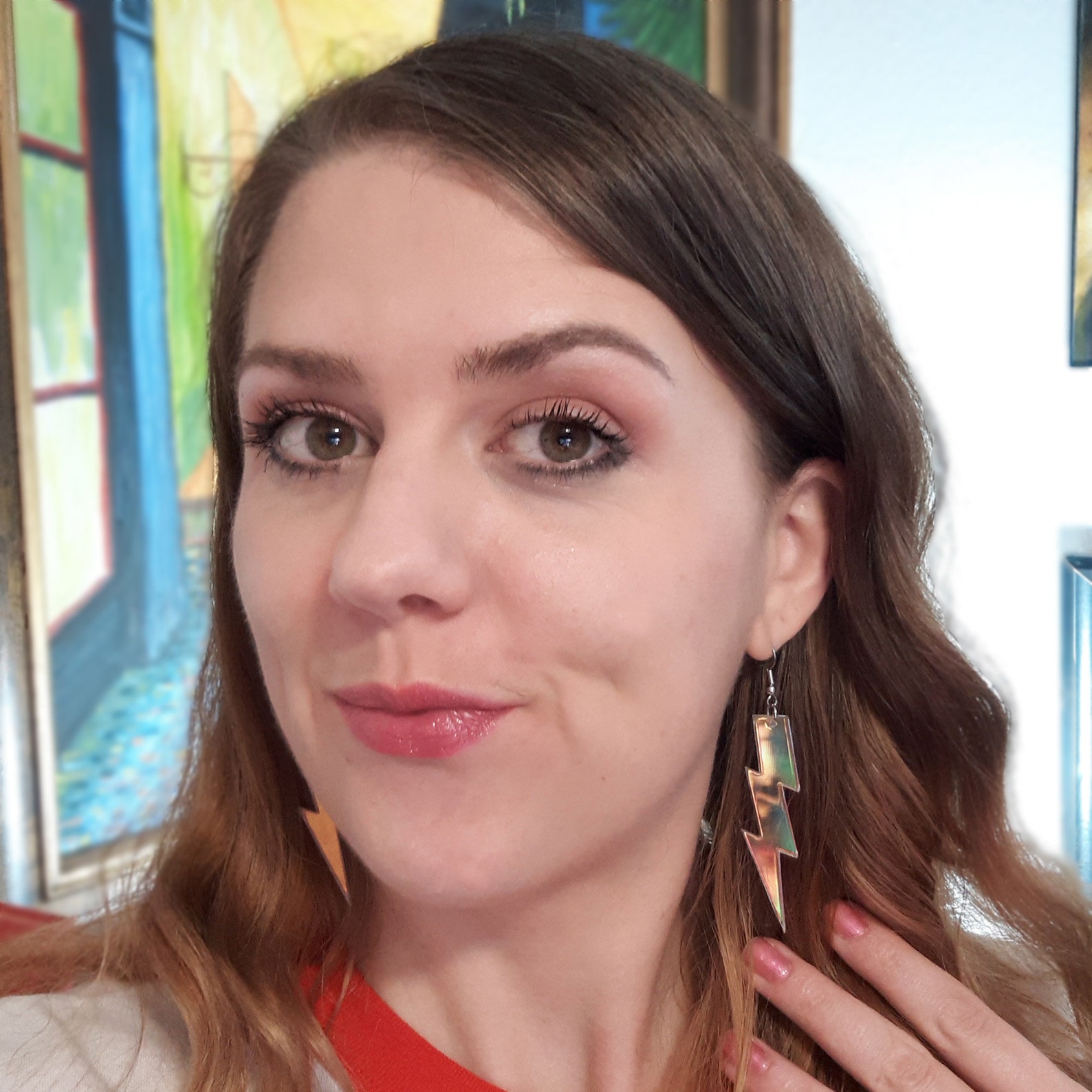 Big Iridescent Lightning Bolt Dangle Earrings, Large Long Lightning ...