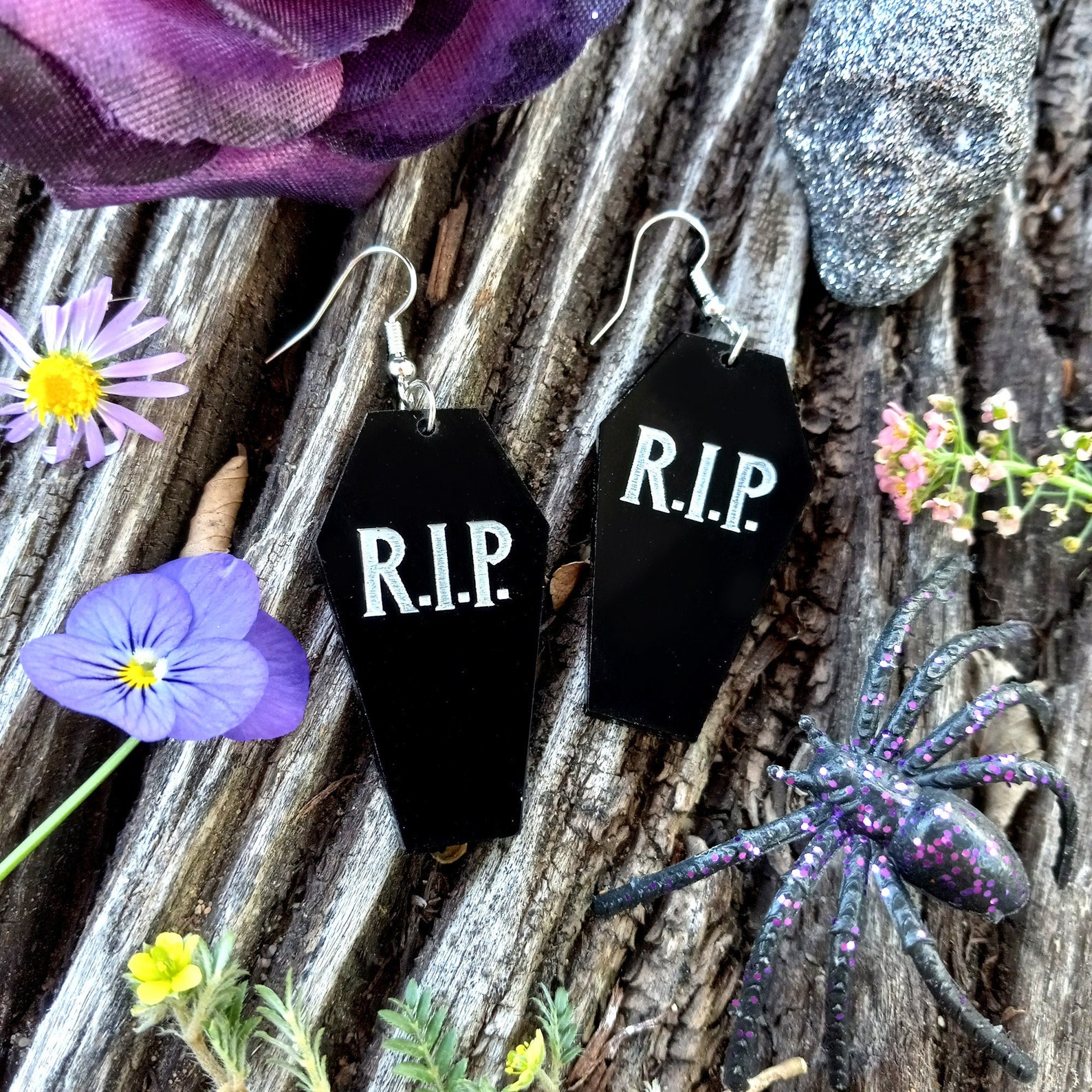 Halloween RIP Black Coffin Dangle Earrings, Vampire Goth Statement ...