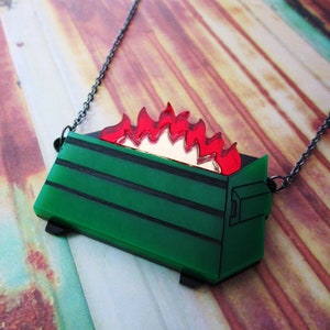 Dumpster Fire Pendant Necklace, Funny Green or Blue Dumpster Fire ...