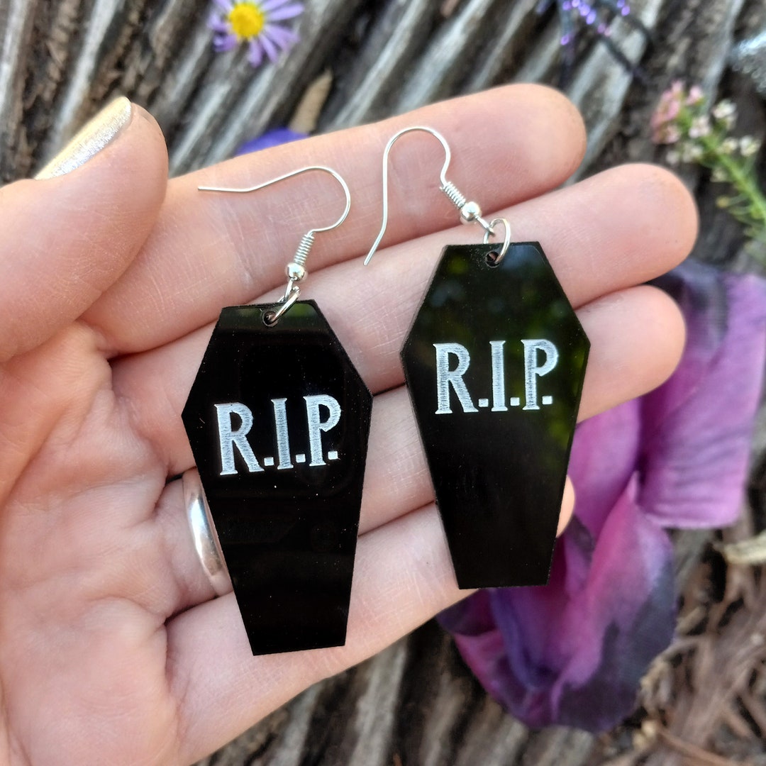 Halloween RIP Black Coffin Dangle Earrings, Vampire Goth Statement ...