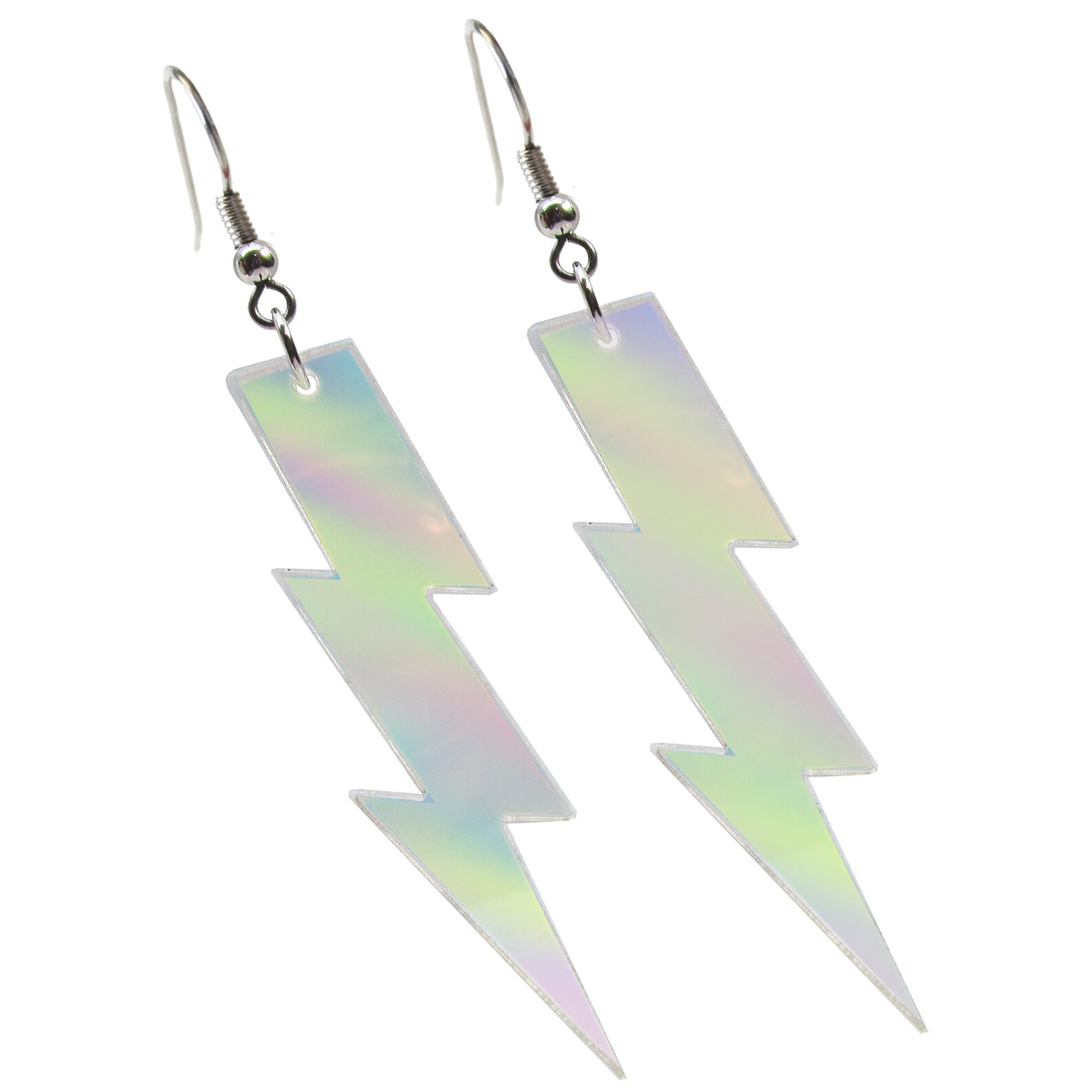 Big Iridescent Lightning Bolt Dangle Earrings, Large Long Lightning ...