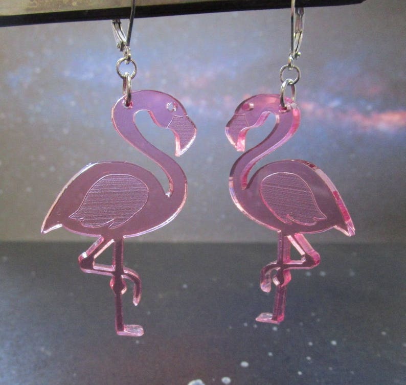 Big Pink Flamingo Earrings With Lever Back Clasps Hula Luau | Etsy