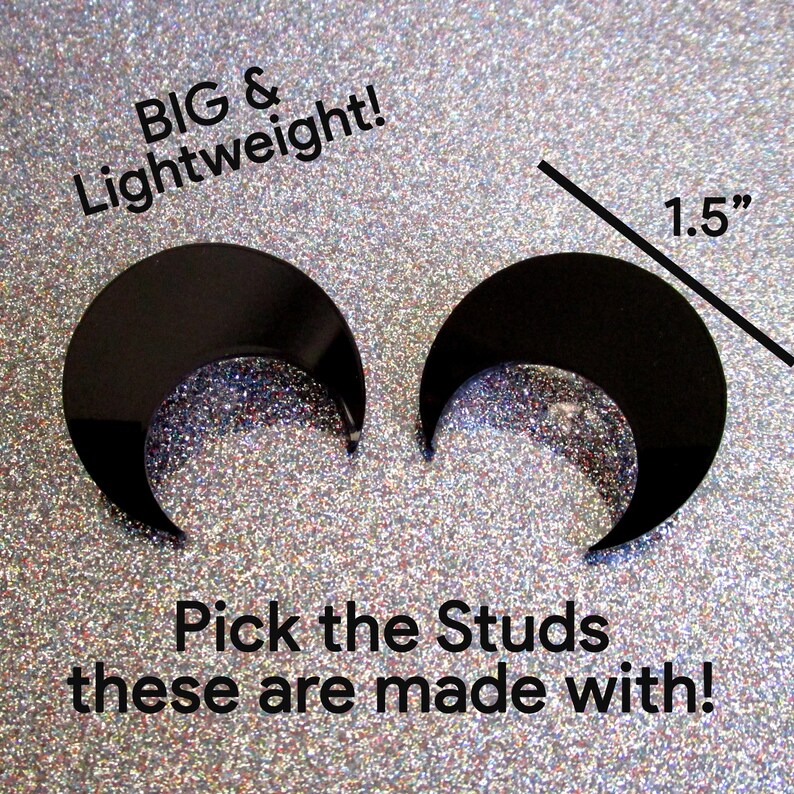 Big Black Crescent Moon Stud Earrings Huge Half Moon Witch | Etsy