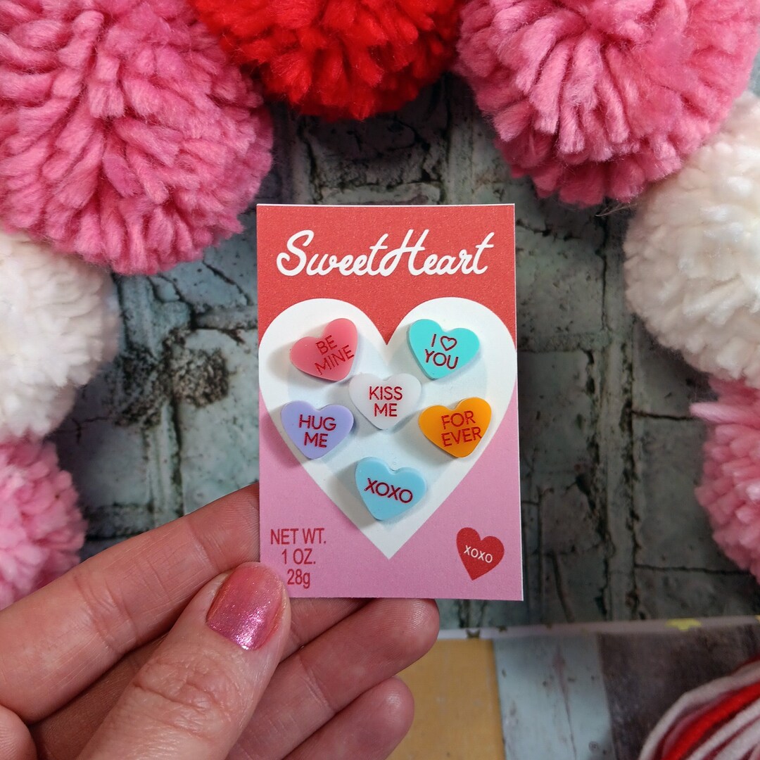 Valentine's Day Candy Conversation Hearts Stud Earrings 6 PCS Box Gift ...