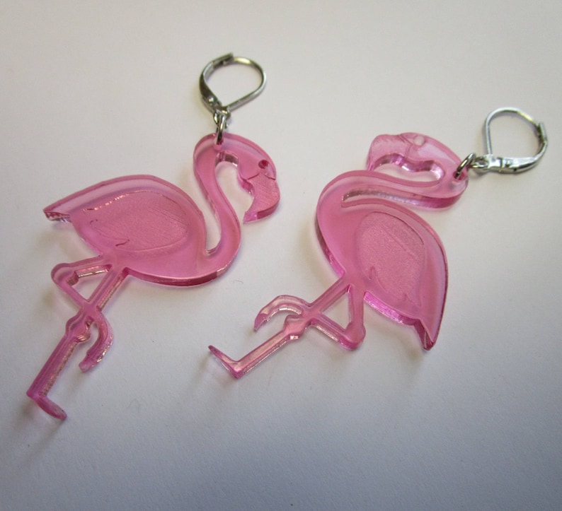 Big Pink Flamingo Earrings With Lever Back Clasps Hula Luau | Etsy