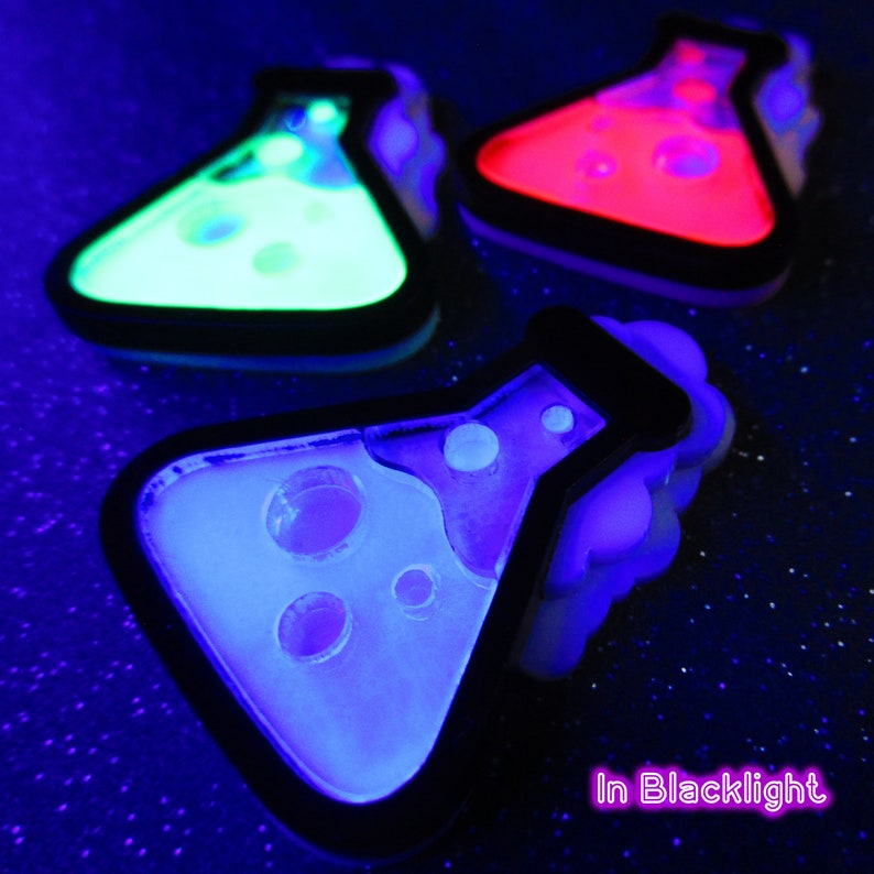 Neon Chemistry Science Experiment Beaker Flask PIN Brooch, Glow Black ...