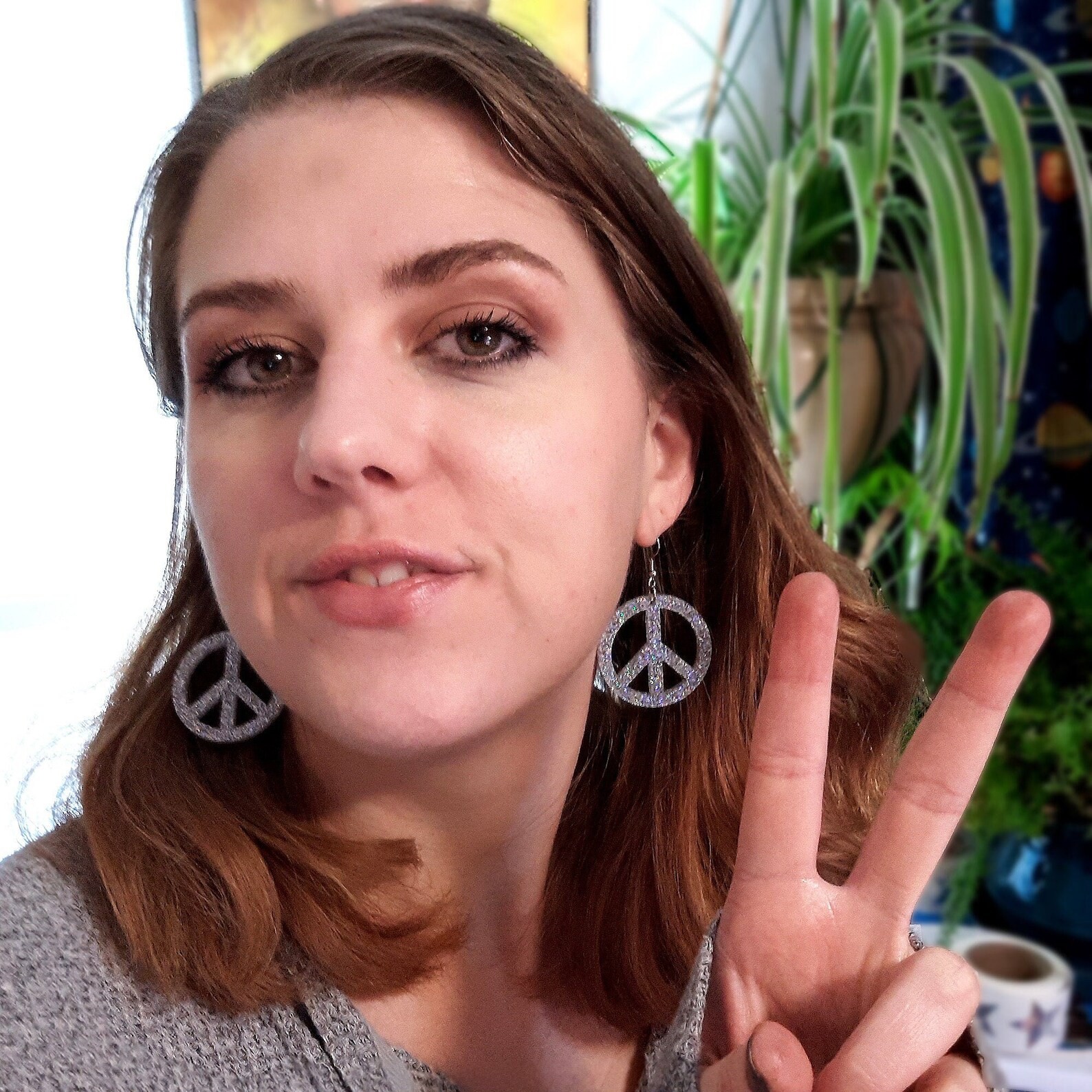 Big Iridescent Glittery Peace Sign Hippie Dangle Earrings - Etsy