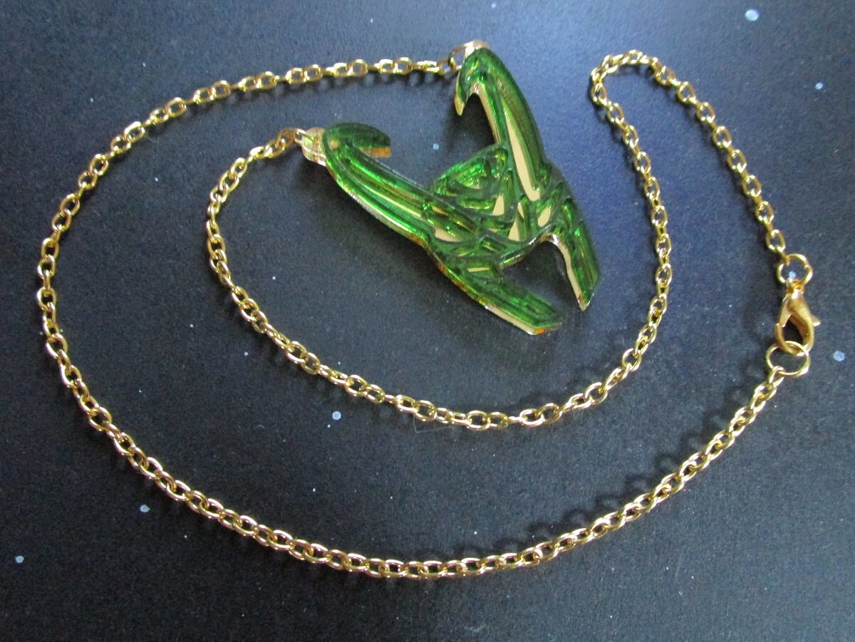 Loki God of Mischief Helmet Necklace Green and Gold Loki | Etsy