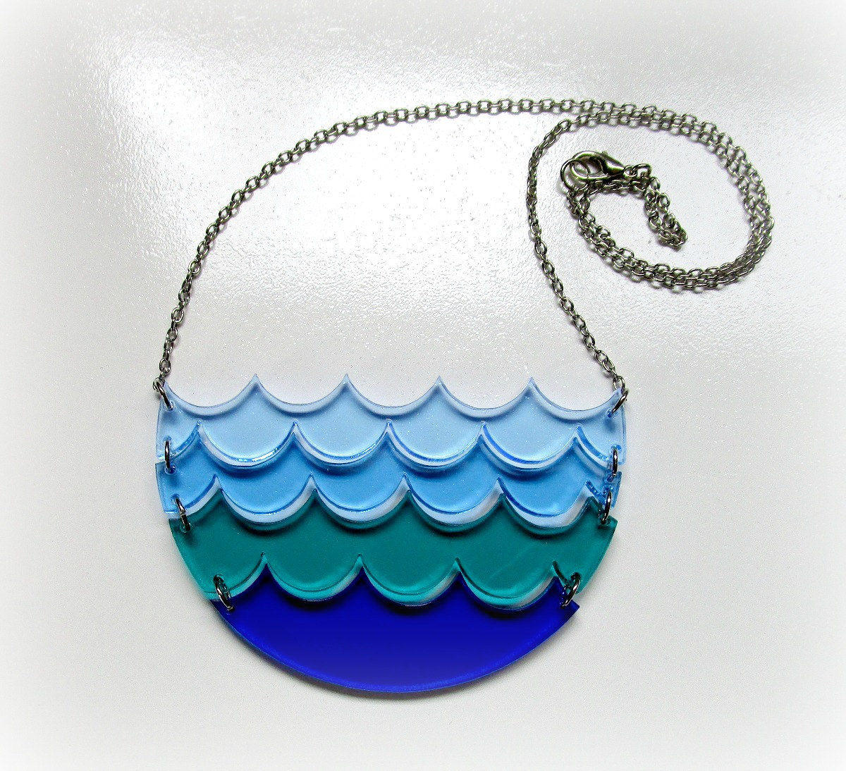 Blue Acrylic Ocean Wave Necklace, Summer Beach Jewelry - Etsy