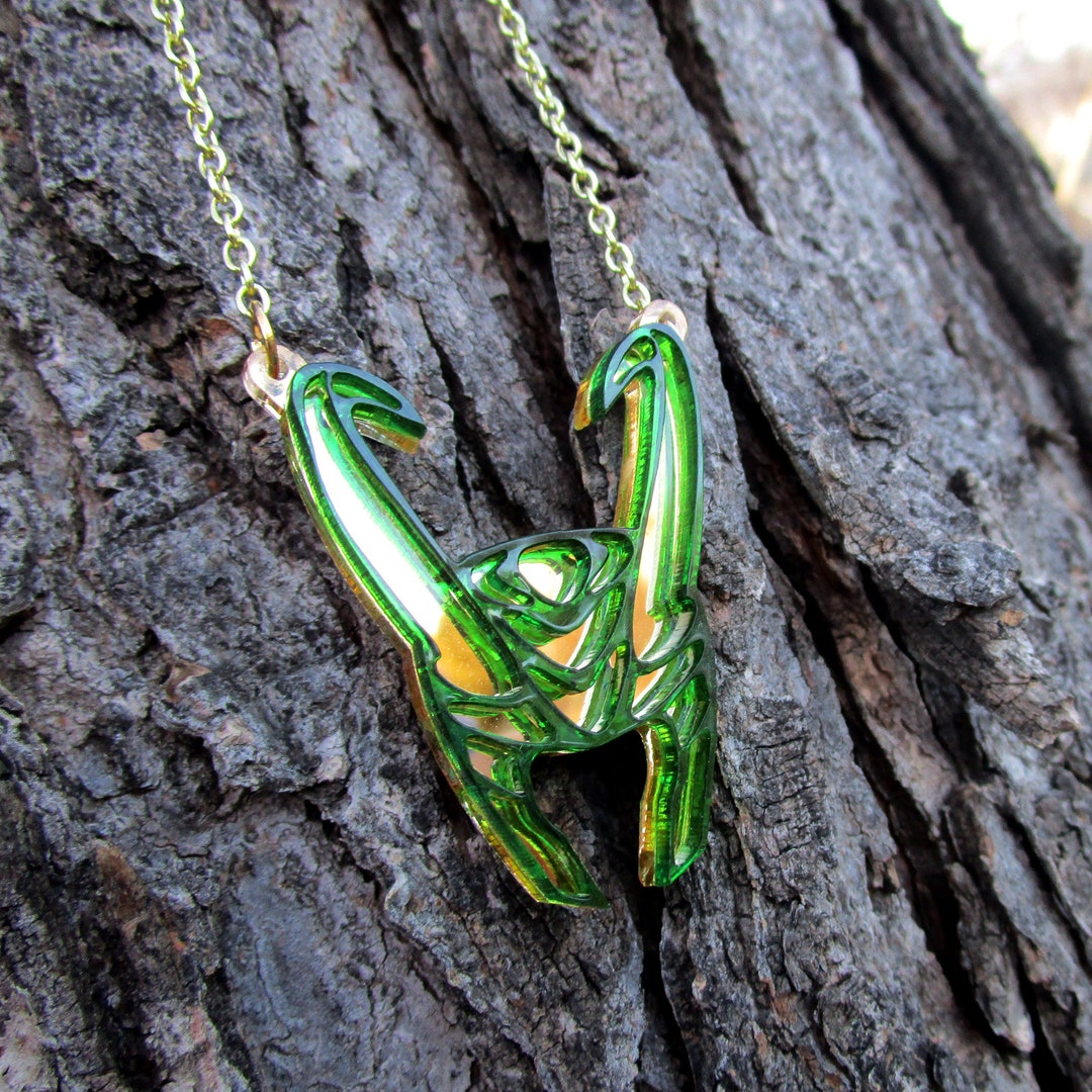 Loki God of Mischief Helmet Necklace, Green and Gold Loki Helmet ...