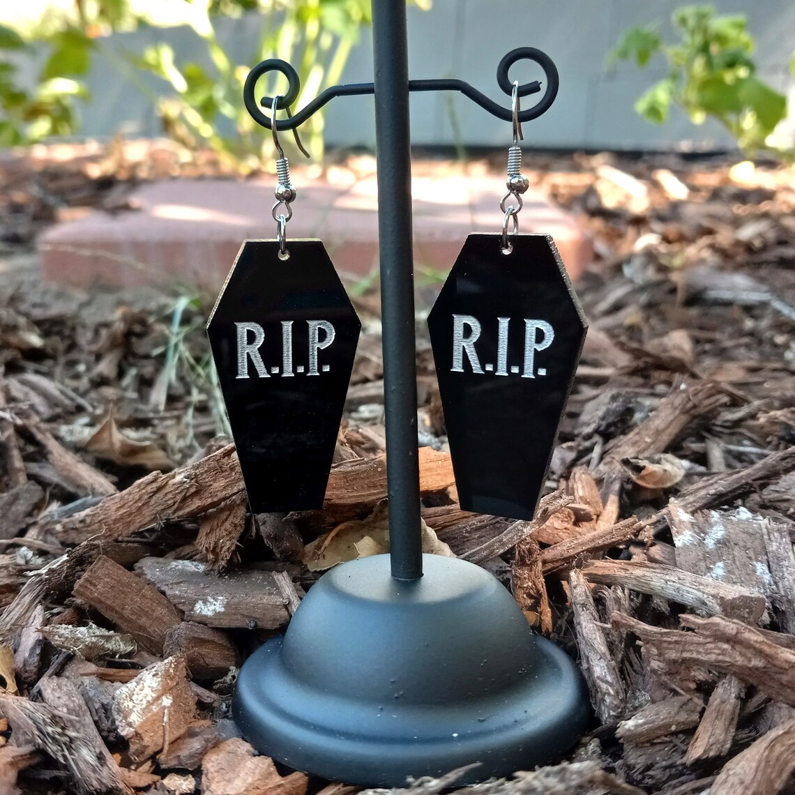 Halloween RIP Black Coffin Dangle Earrings, Vampire Goth Statement ...