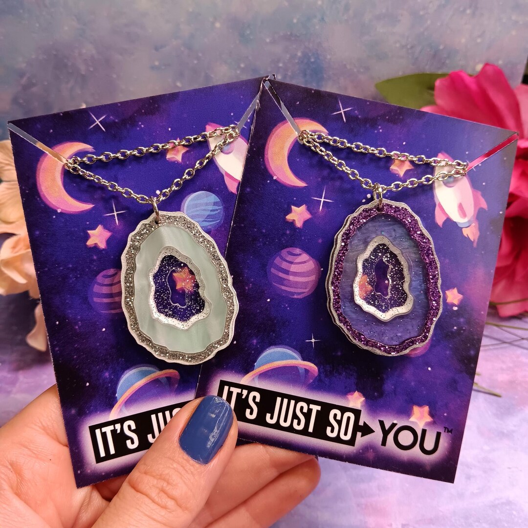 Acrylic Crystal Geode Slice Pendant Necklace, White or Purple Fake Cut ...