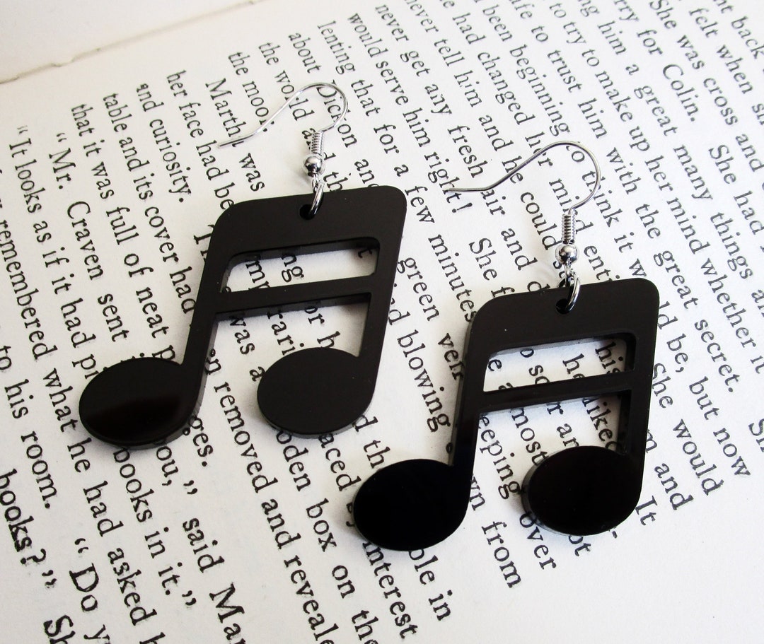 Black Music Note Dangle Earrings, Musical Notes Sixteenth Note ...