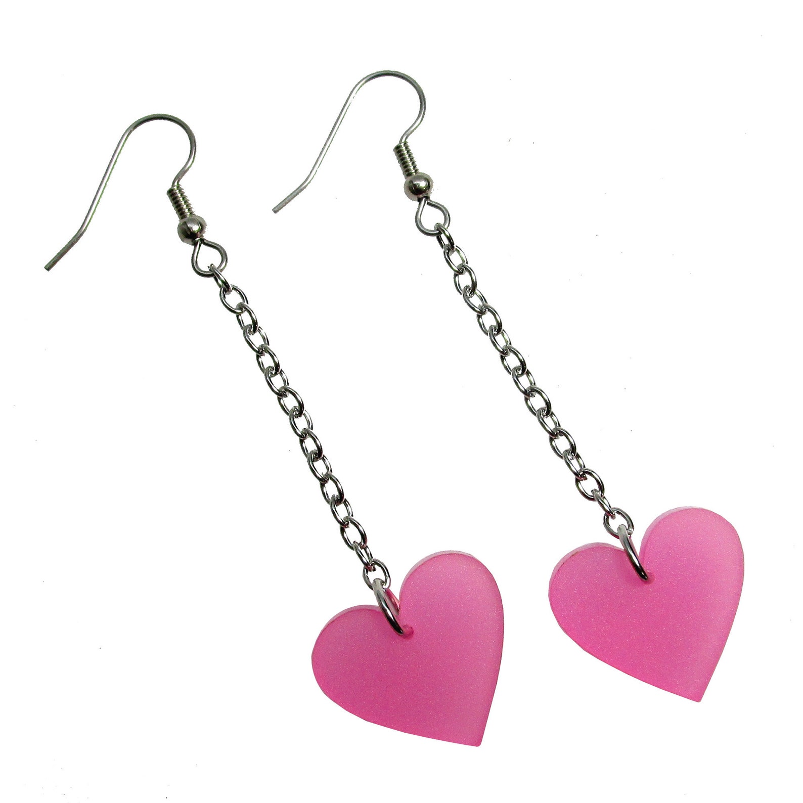 Pink Heart Dangling on a Chain Cute Cosplay Earrings, Dangling Heart ...