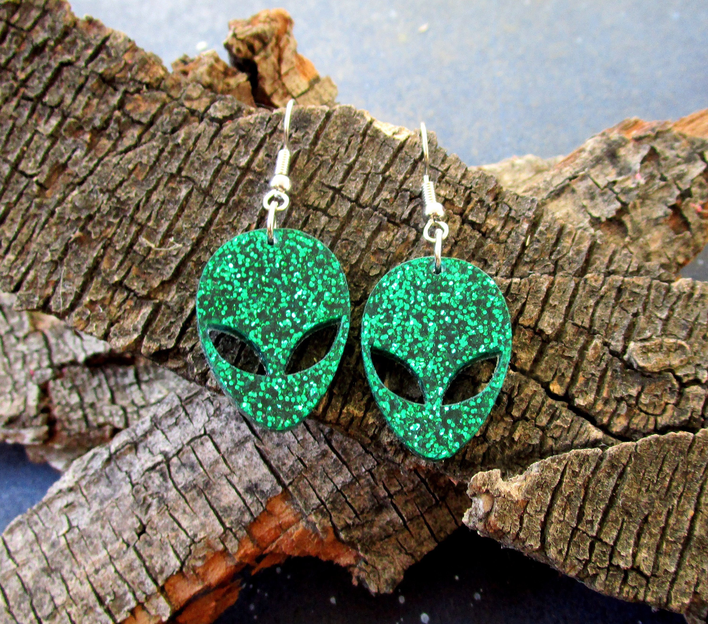 Glitter Green Alien Dangle Earrings, Rave Jewelry - Etsy