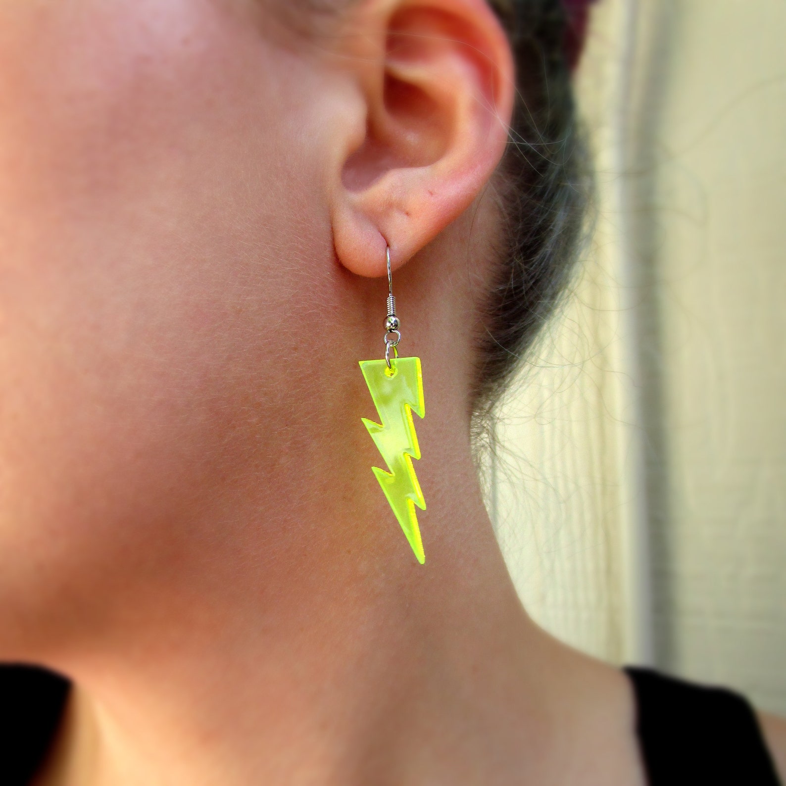 Neon Yellow Lightning Bolt Earrings, Black Light Reactive Rave Jewelry ...