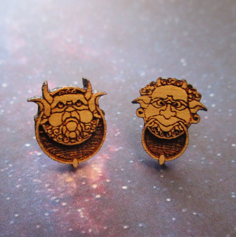 Labyrinth Door Knocker Wooden Stud Earrings Cherry Wood Studs - Etsy