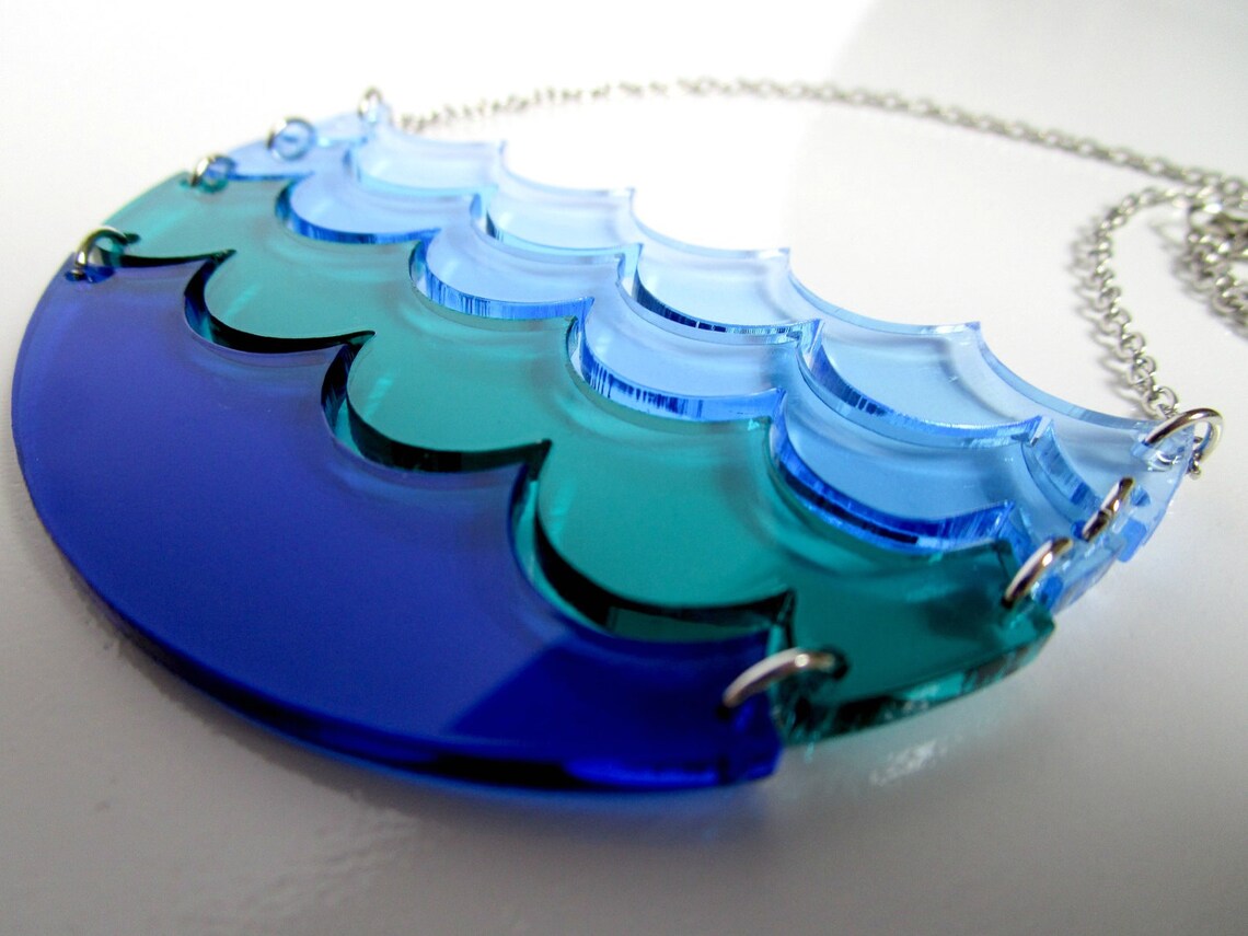 Blue Ocean Wave Necklace Statement Large Summer Water - Etsy