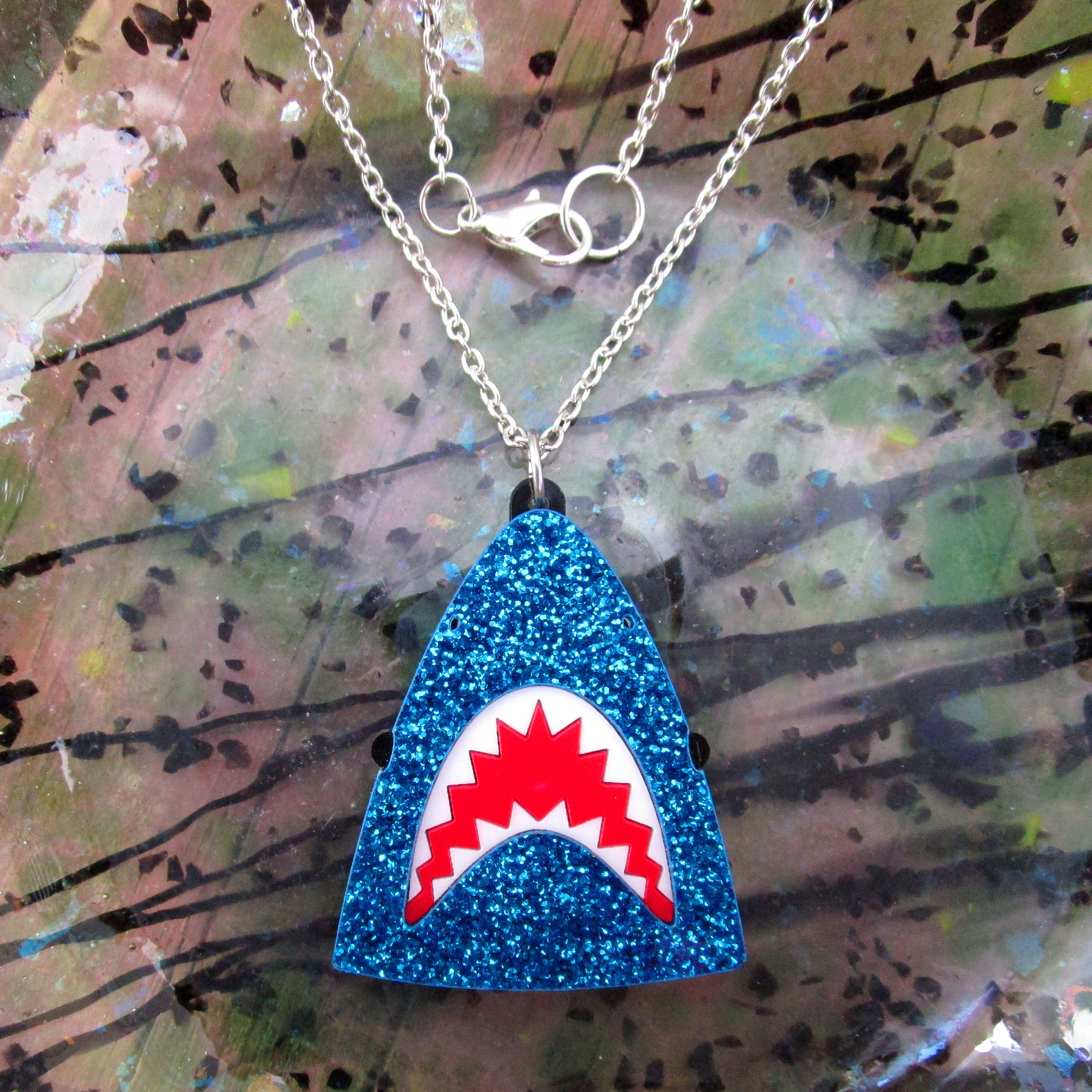 Jaws Shark Head Blue Glitter Pendant Necklace, Jaws Movie Summertime ...