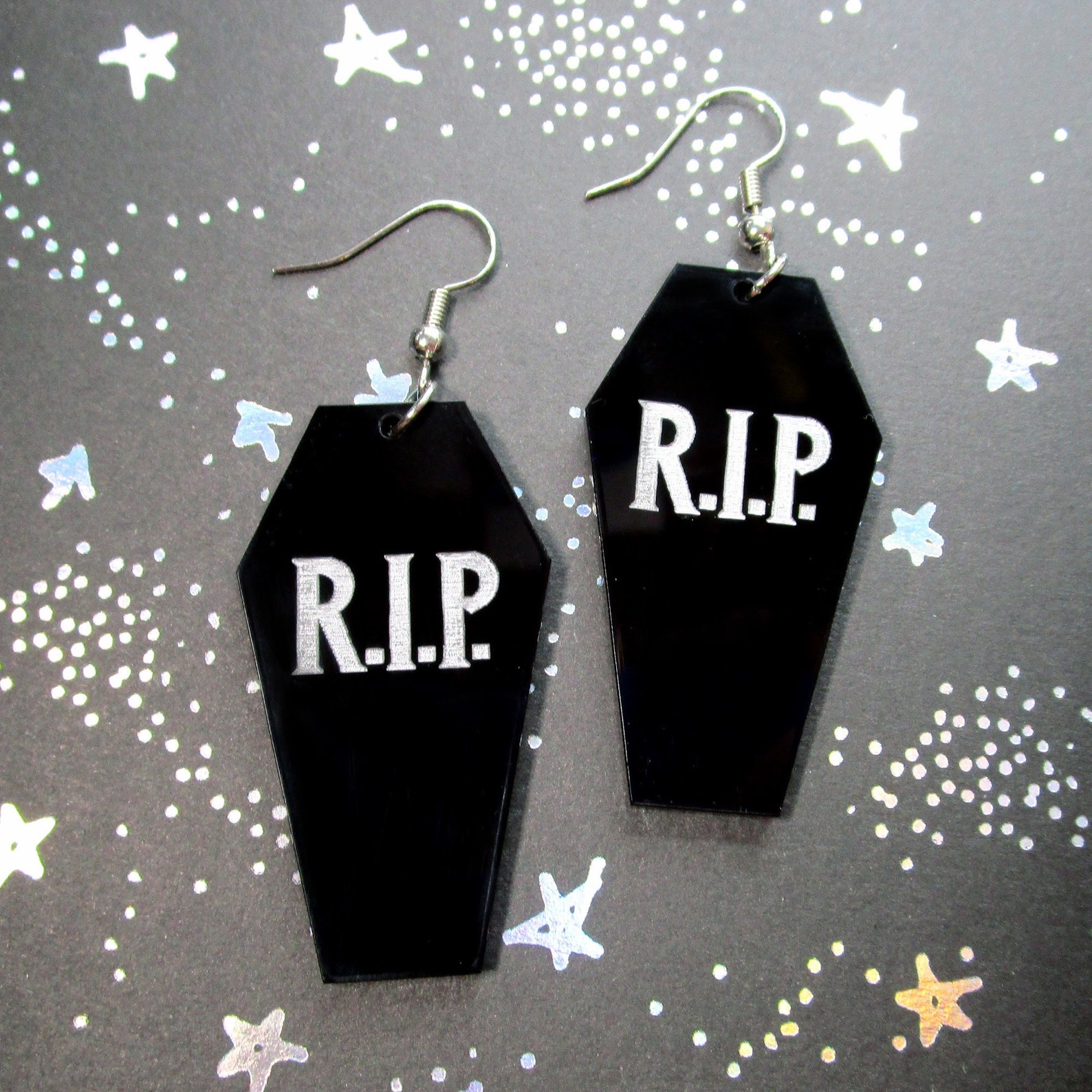 Halloween RIP Black Coffin Dangle Earrings, Vampire Goth Statement ...