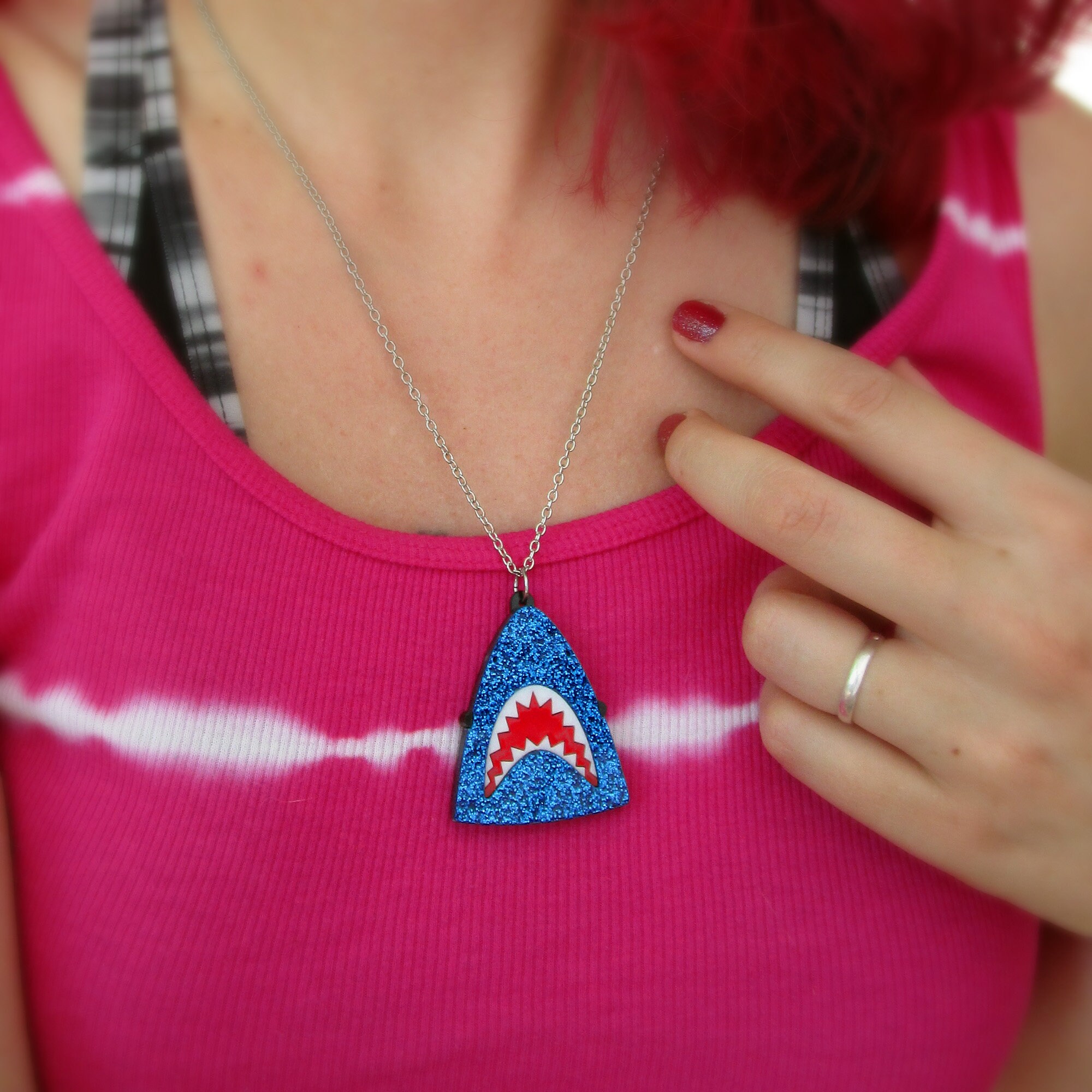 Jaws Shark Head Blue Glitter Pendant Necklace, Jaws Movie Summertime ...