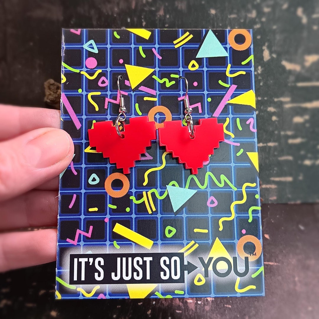 Red 8 Bit Gamer Pixel Heart Earrings, Heart Container Zelda Undertale ...