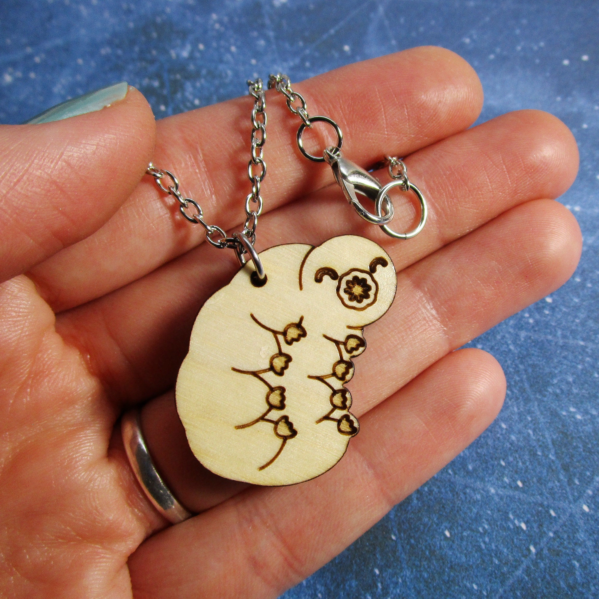 Cute Tardigrade Moss Piglet Water Bear Wood Pendant Necklace ...
