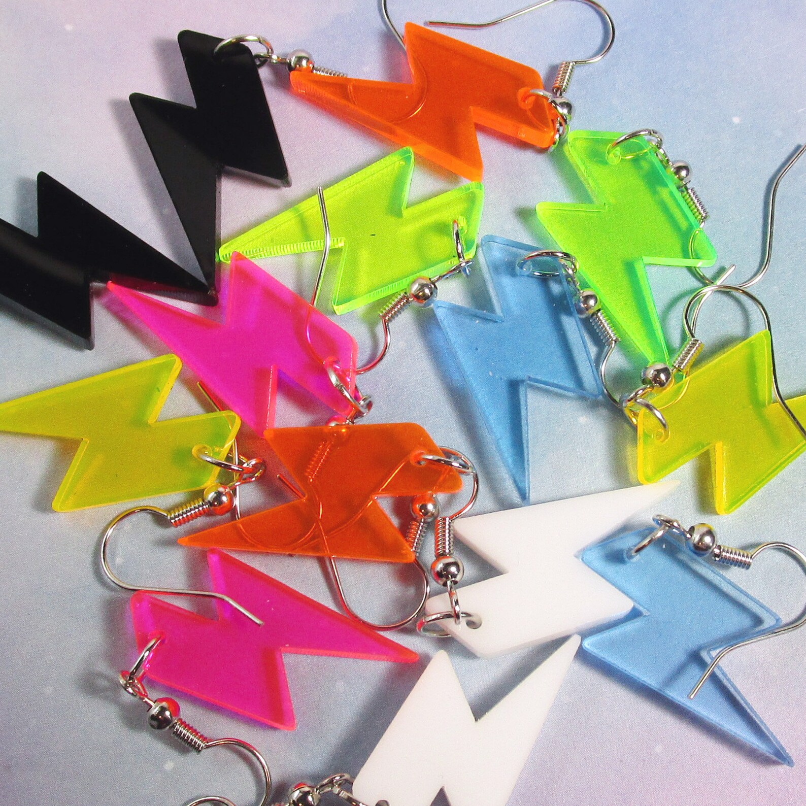 Neon Colors, White or Black Lightning Bolt Pendant Nickel Free Dangle ...