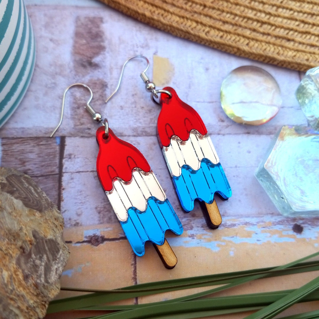 Rocket Pop USA American Flag Dangle Earrings, Memorial Day, 4th of July ...
